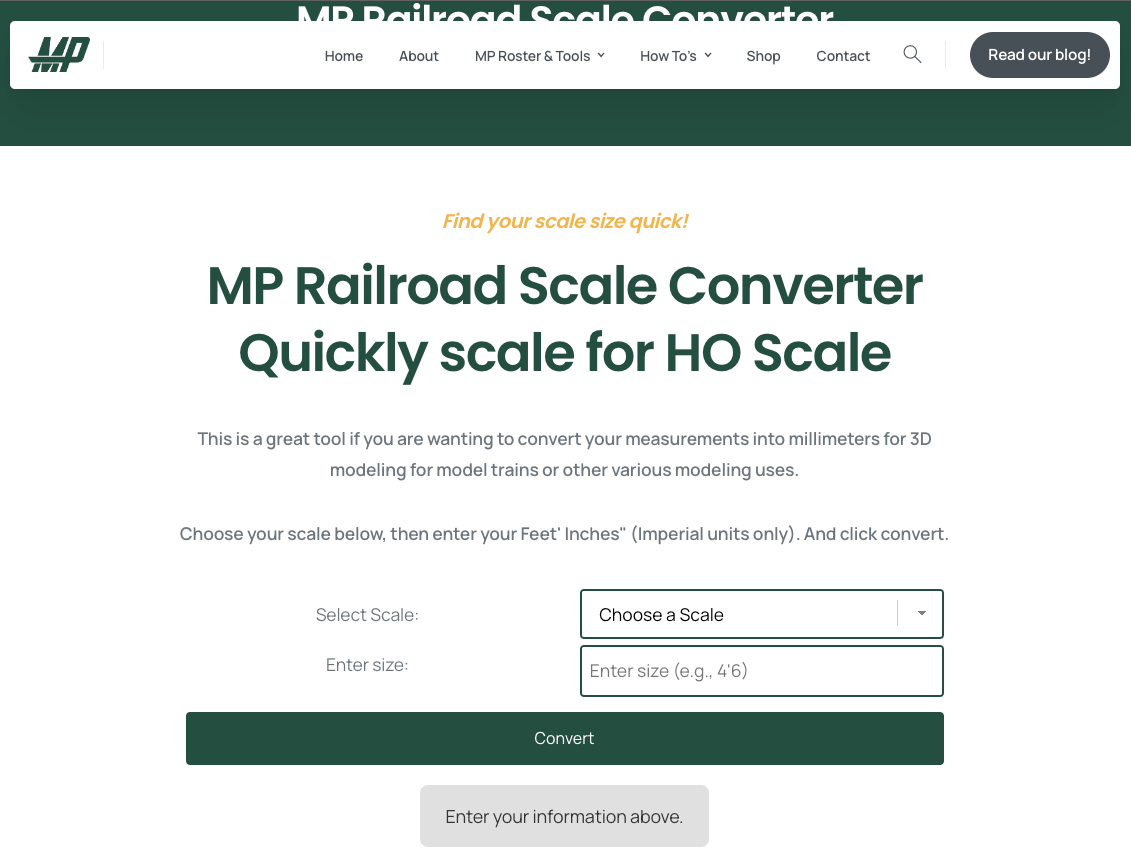 Find the right size with the MP Railroad Scale Converter